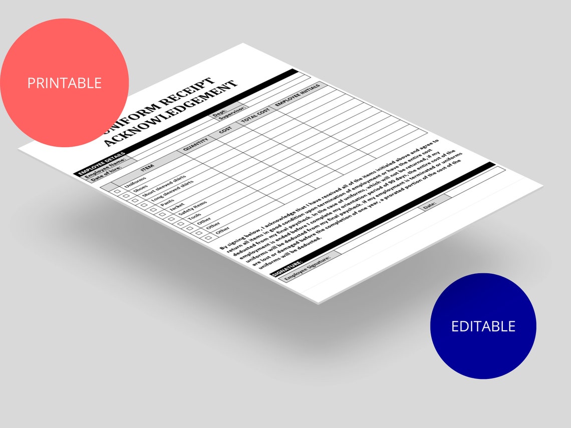 Employee Uniform Agreement Template: HR Forms (MS Word) - Etsy