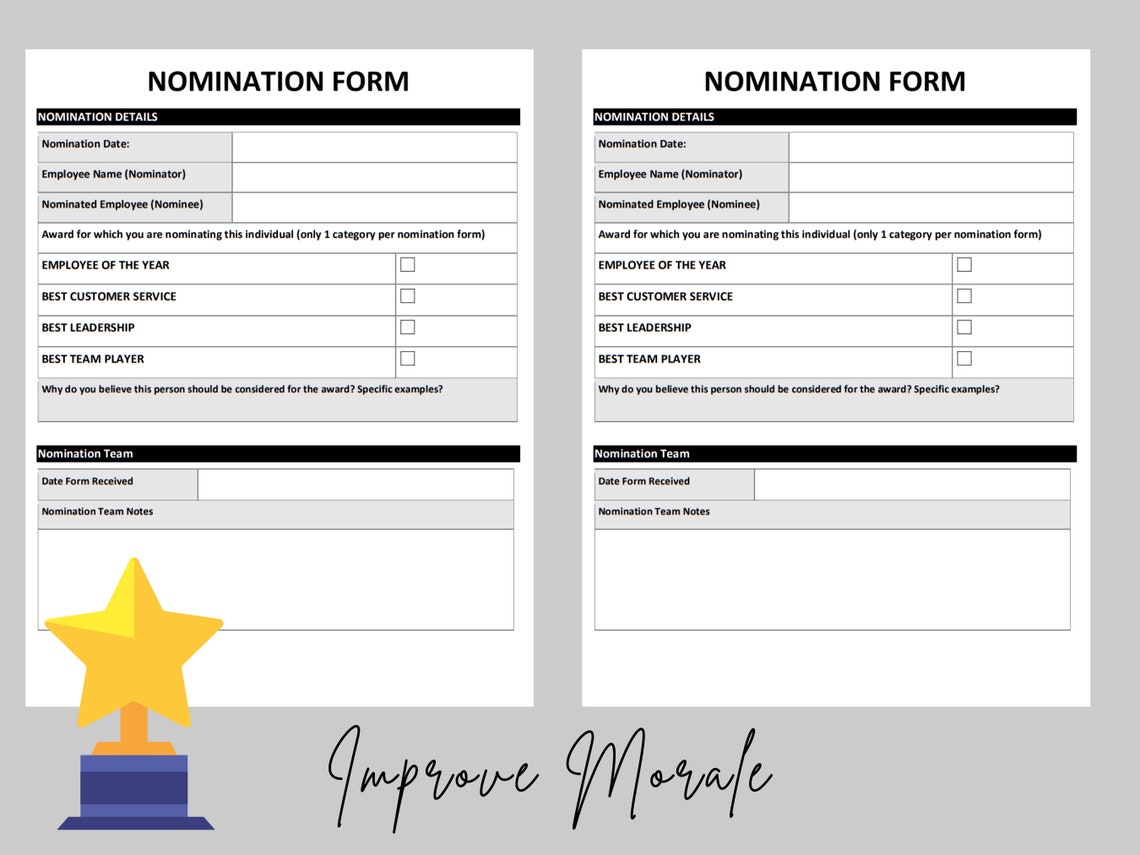 Employee Recognition Award Nomination Template Word Editable - Etsy UK