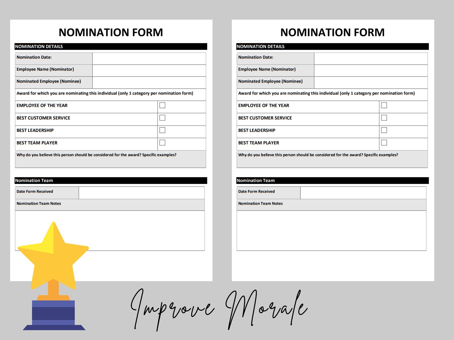 Employee Recognition Award Nomination Template Word Editable - Etsy UK