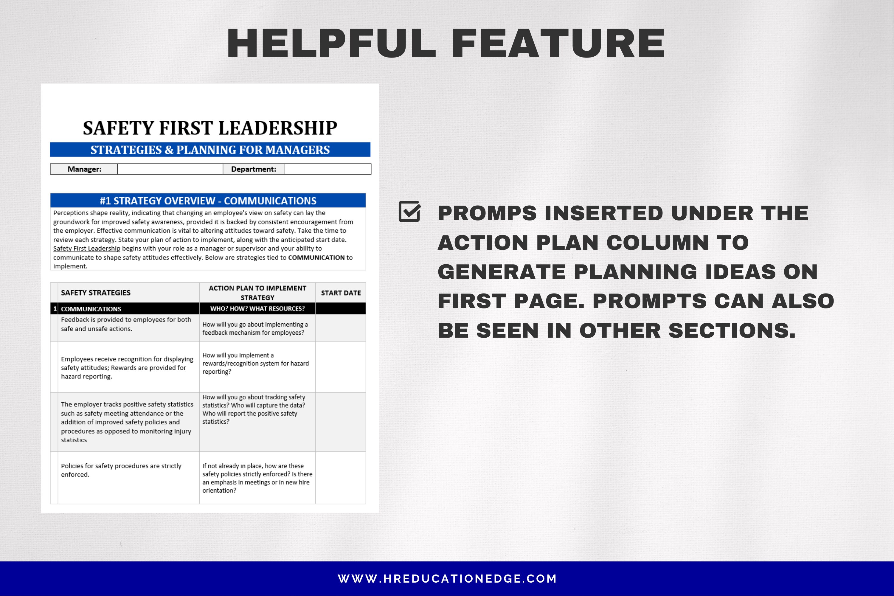 Safety First Leadership Worksheets: Manager Safety Strategies W/action ...