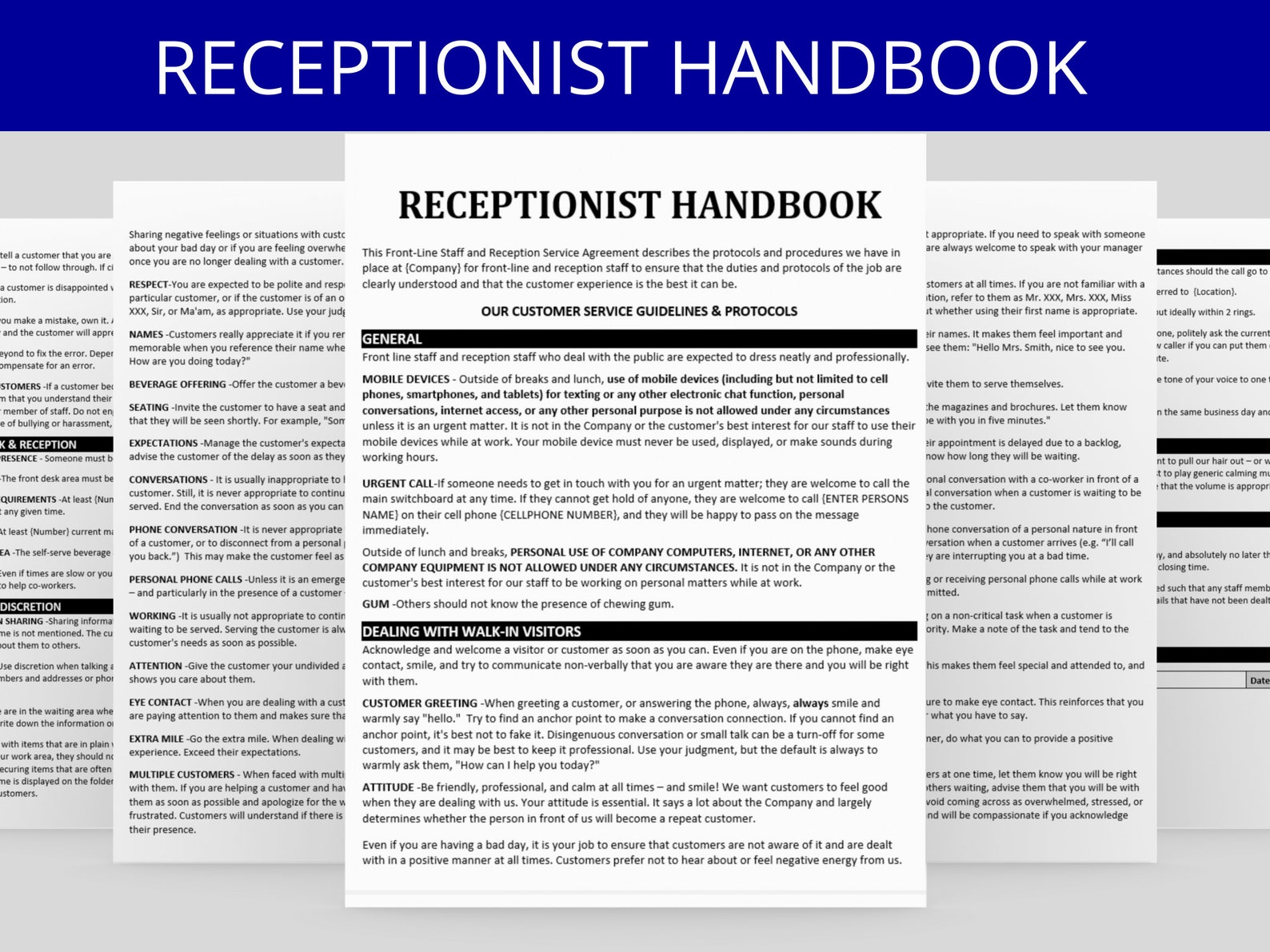 Receptionist Handbook Template Word Editable Template - Etsy