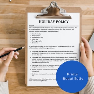 Holiday Policy Template: Editable HR Form (digital Download) - Etsy