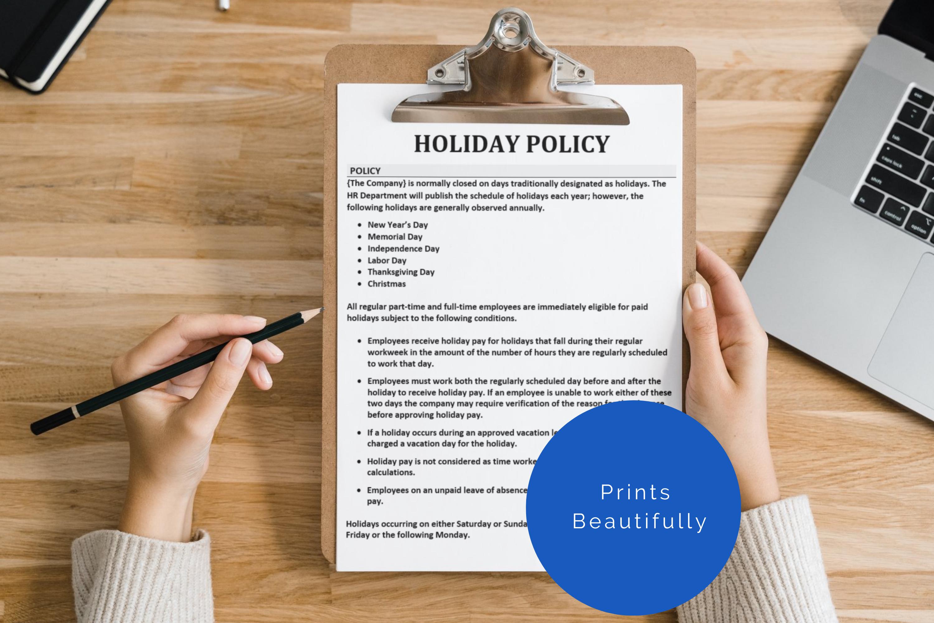 Holiday Policy Template: Editable HR Form (digital Download) - Etsy