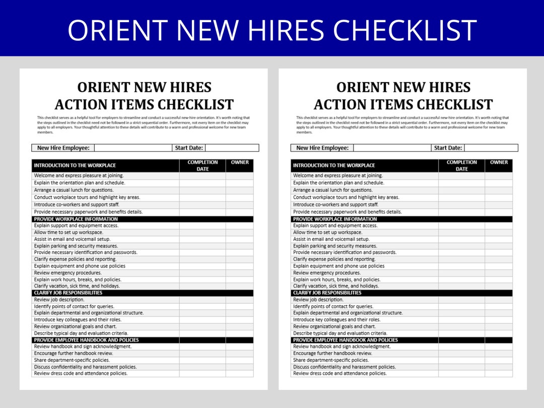 New Hire Orientation Checklist: HR Onboarding Template (digital ...
