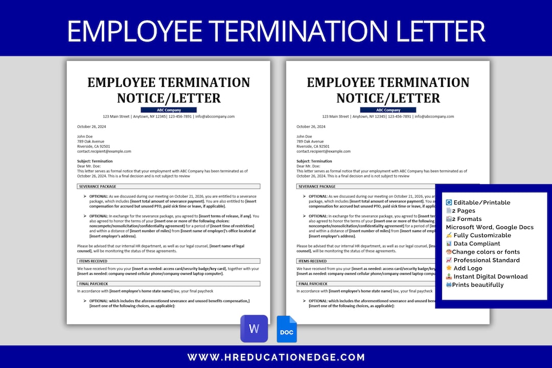 Employee Termination Letter Template: HR Offboarding (digital Download ...