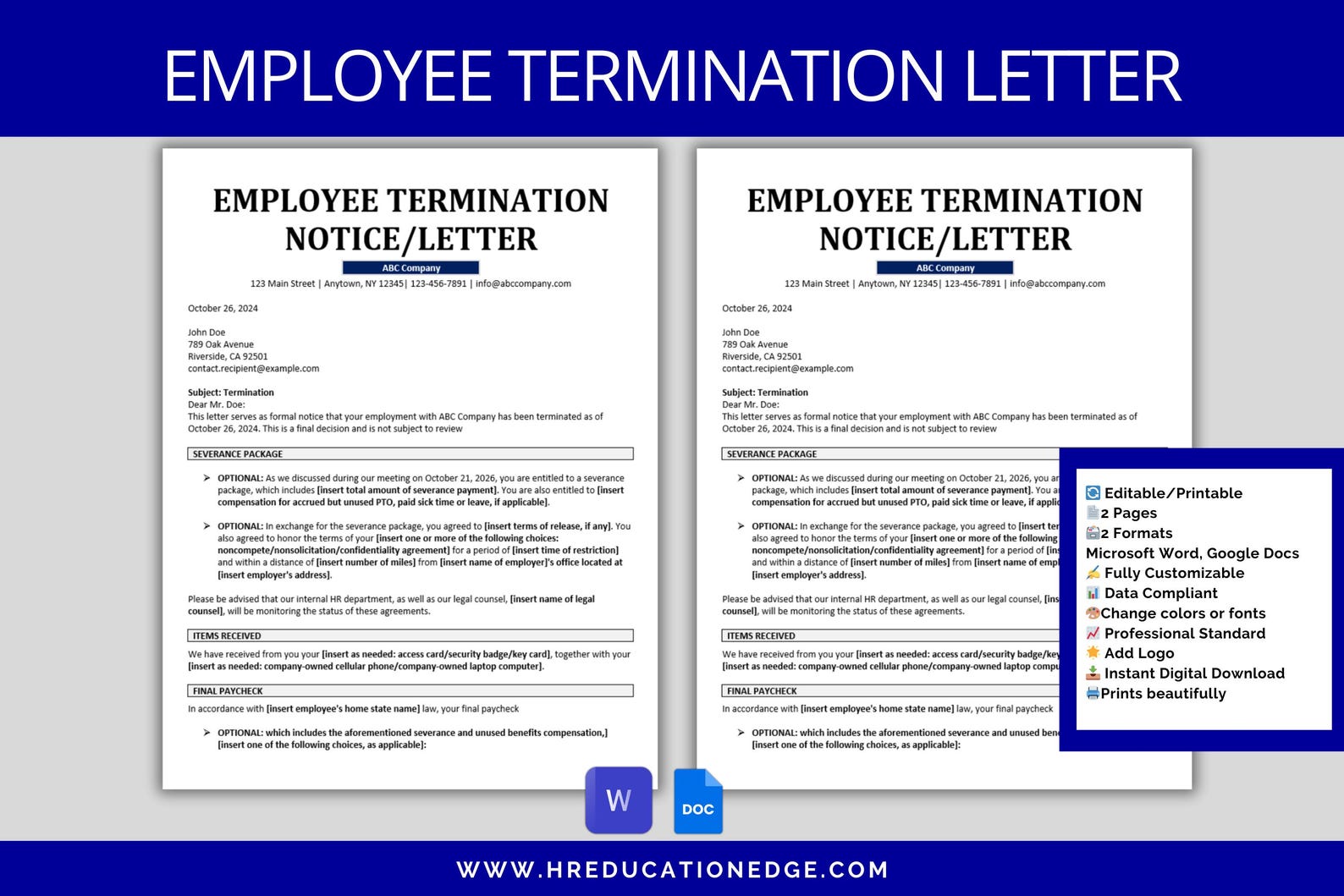 Job & Employee Termination Letter Template Employment Termination ...