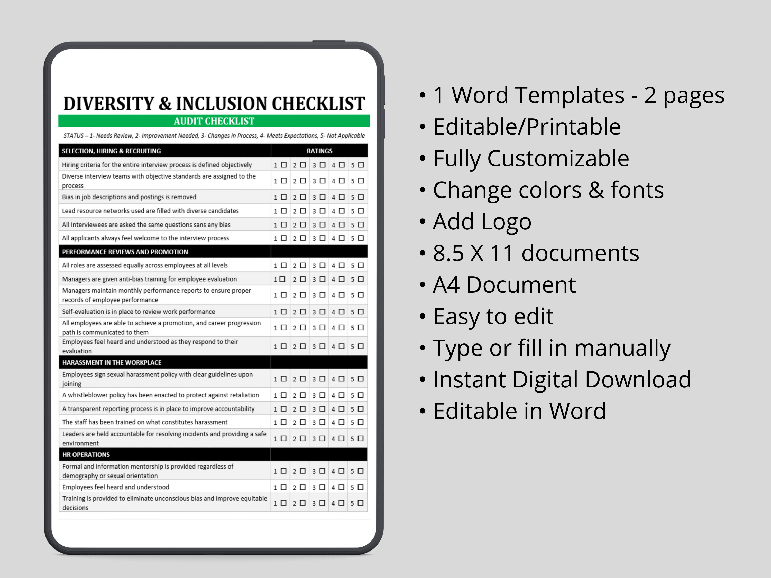 Diversity and Inclusion Checklist: D&I Audit Workplace Diversity HR ...