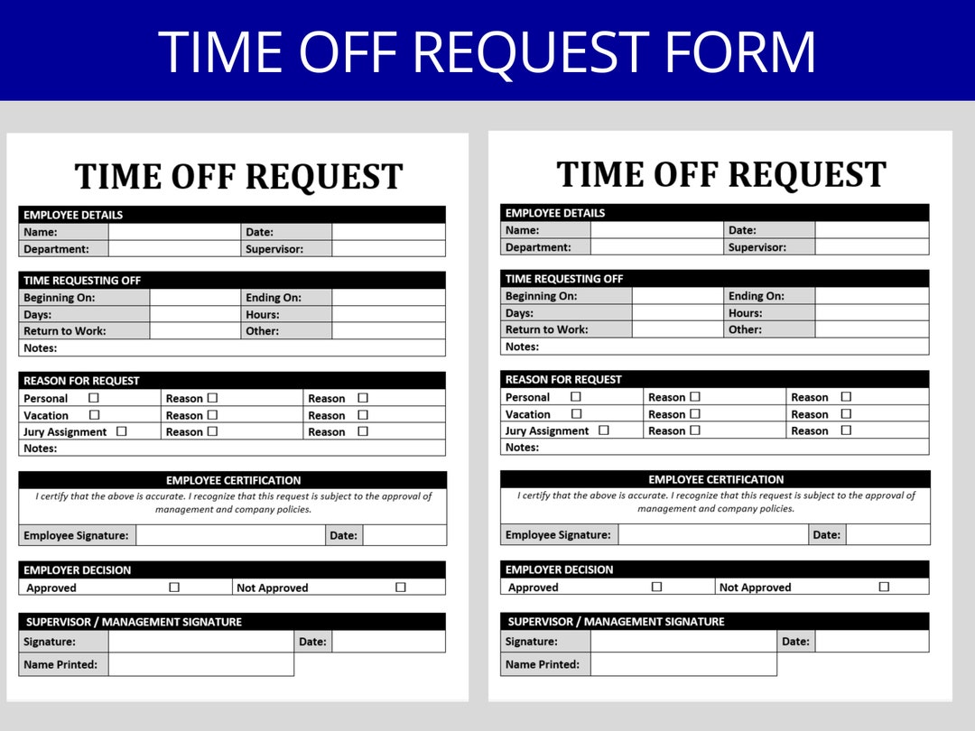 Time off Request Form: Employee Days off & Leave Template | Editable ...