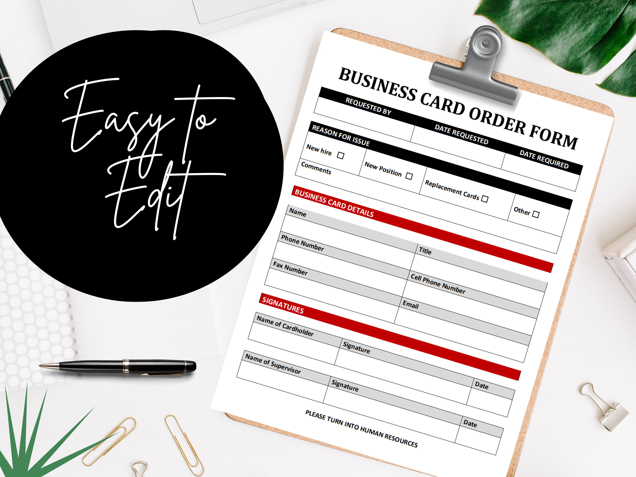 HR Business Card Order Form - Editable MS Word Template - Etsy