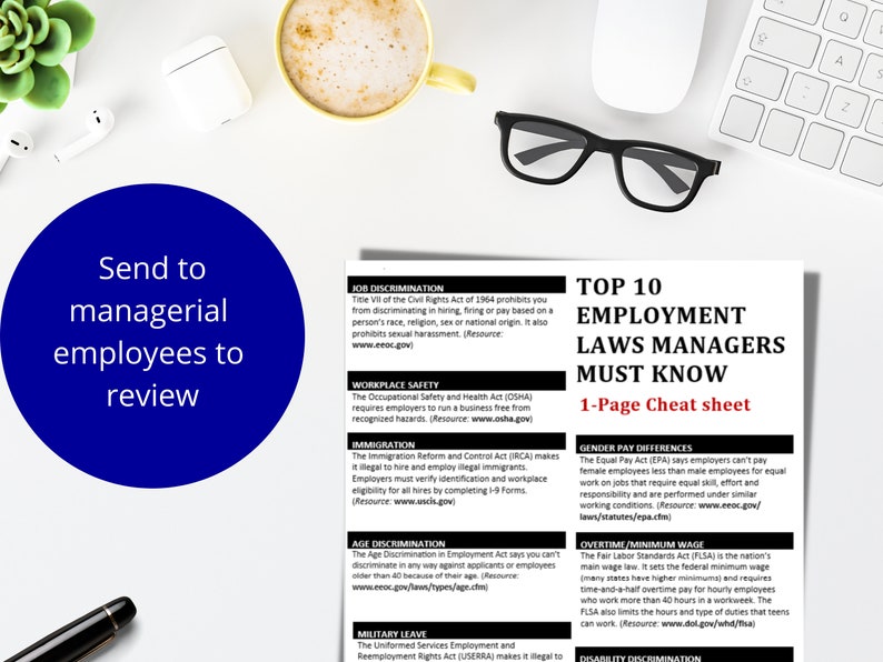 Employment Law Cheat Sheet for Managers - Top 10 (editable Word) - Etsy