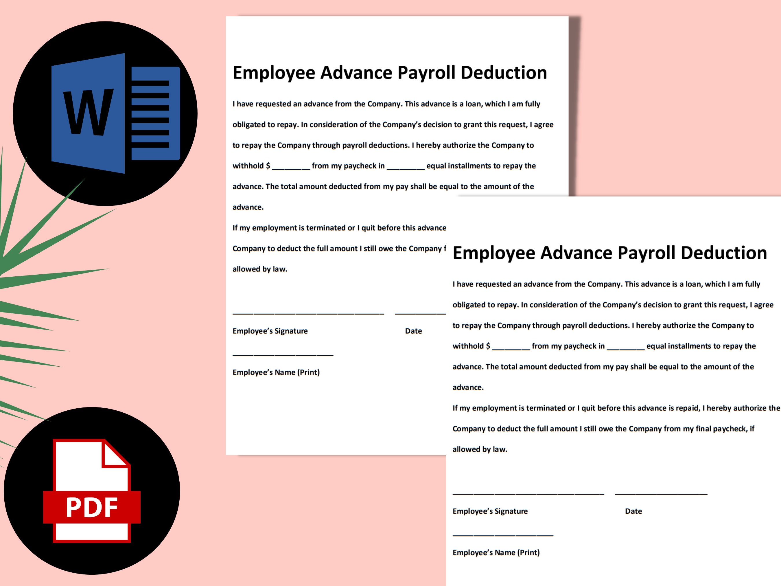 Employee Advance Payroll Deduction Form Editable Word - Etsy