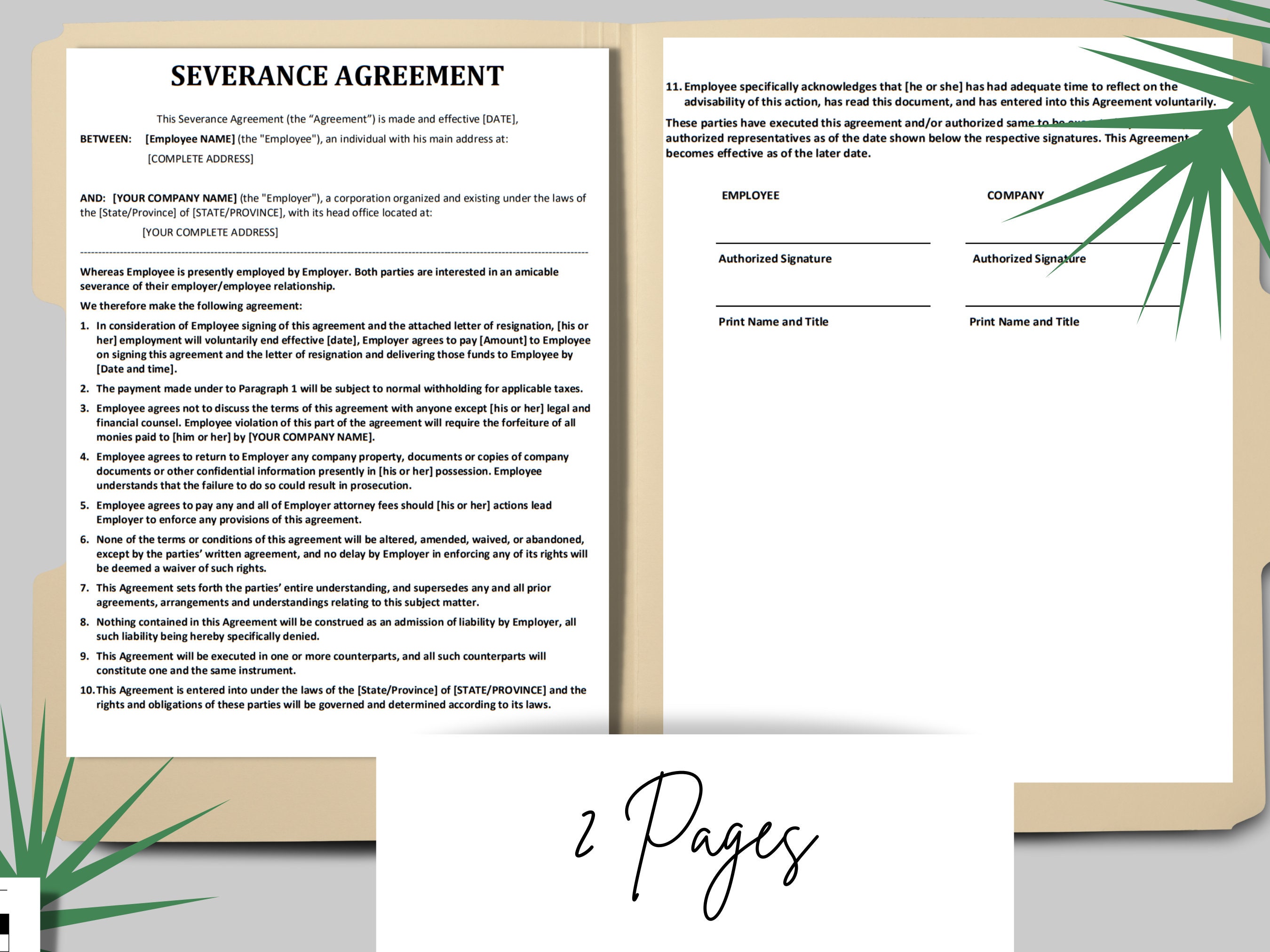 Employee Severance Agreement Template: HR Offboarding Form (editable ...