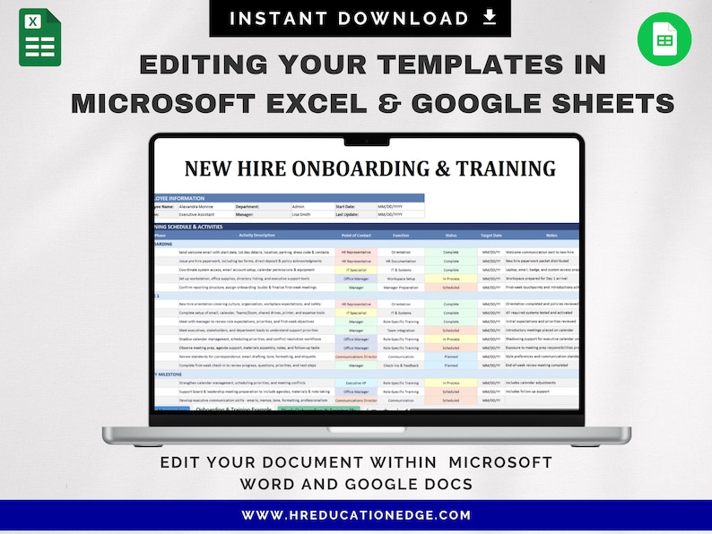 New Hire Onboarding Spreadsheet | Employee Training | 30-60-90 Day Plan ...