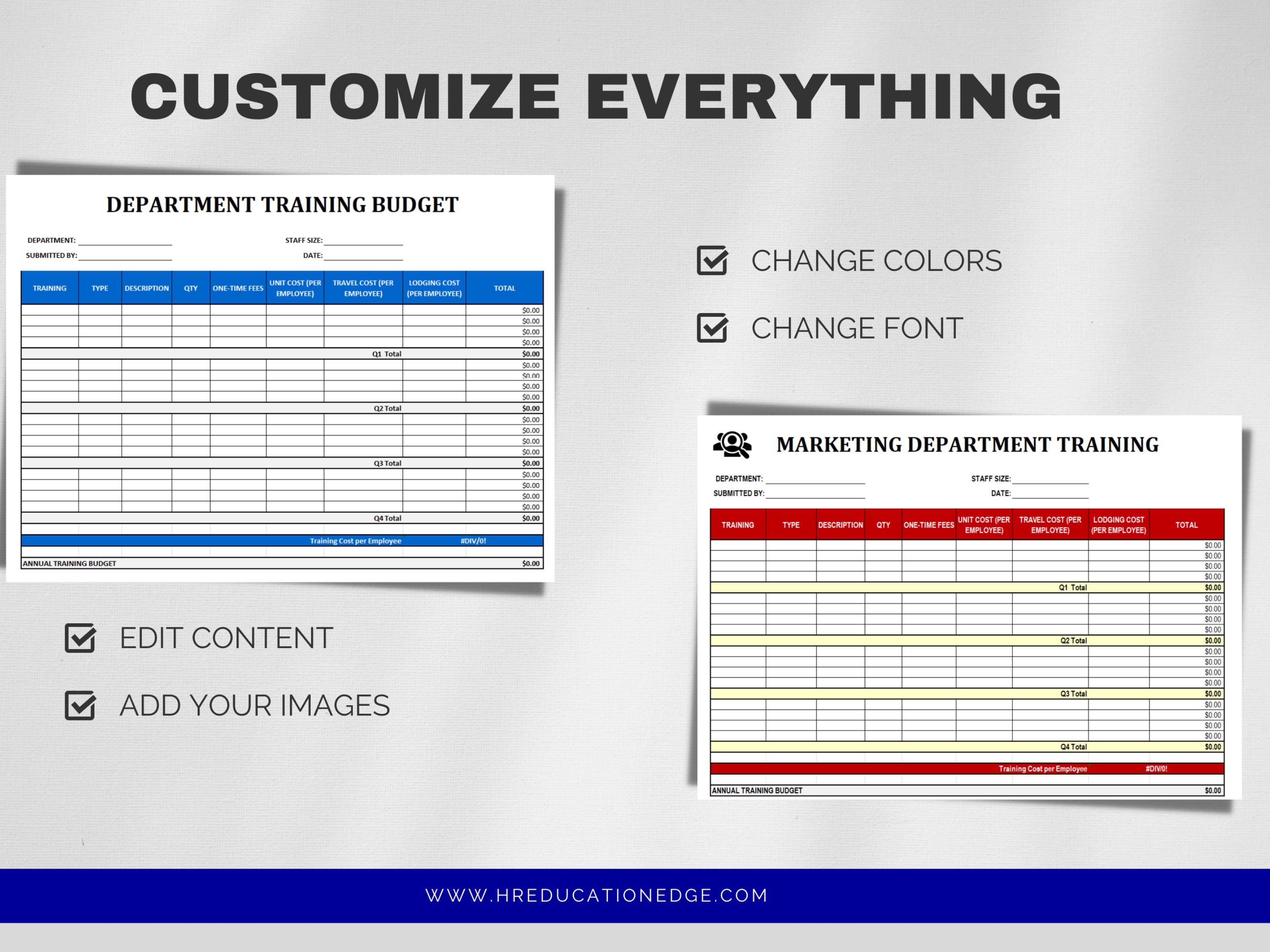 Departmental Training Budget Excel Spreadsheet: HR Template (digital ...