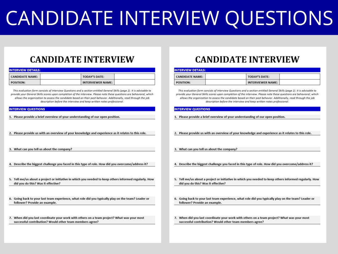 HR Behavioral Interview Questions - Editable Word Template for ...