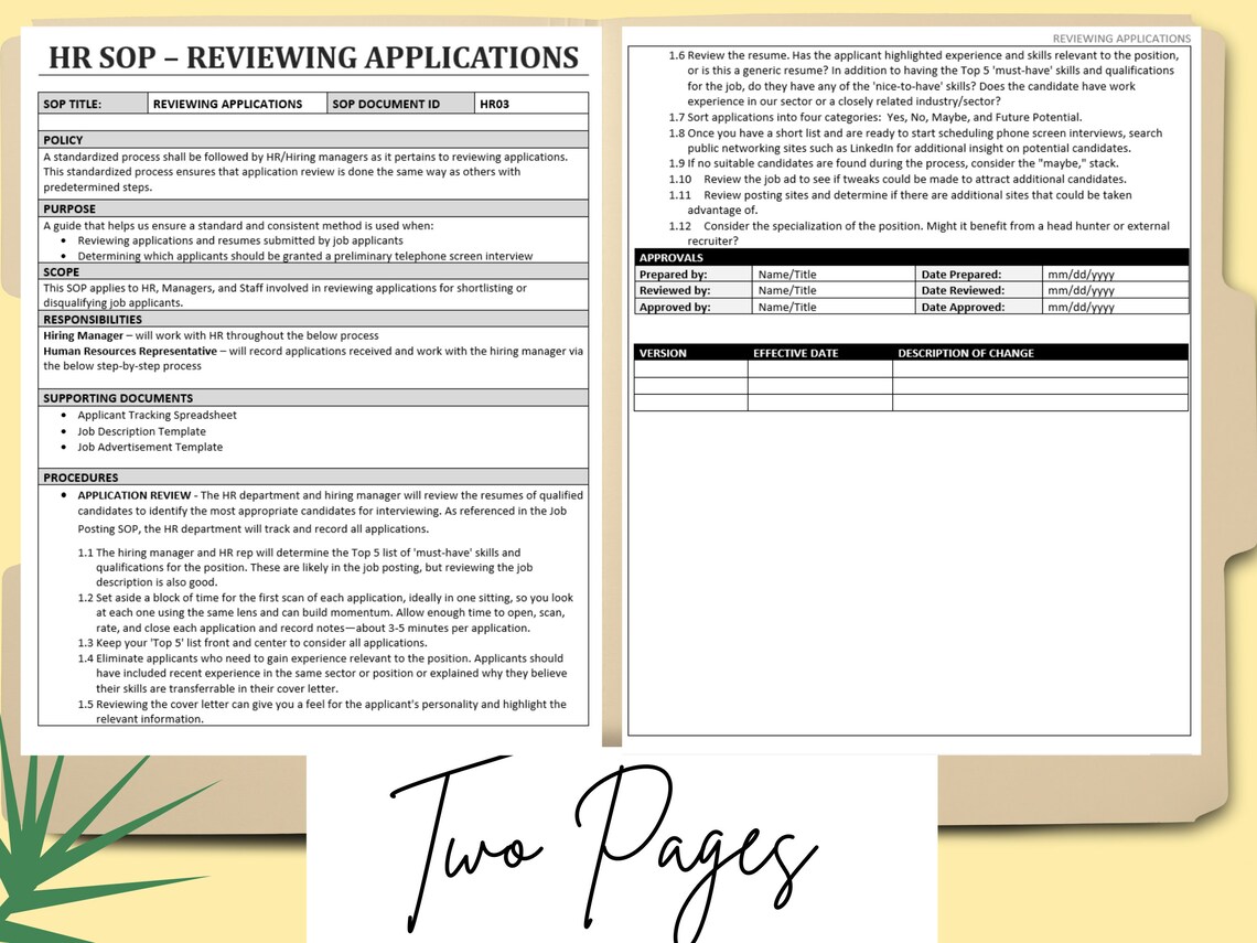 Reviewing Applications SOP Standard Operating Procedure HR Sops ...
