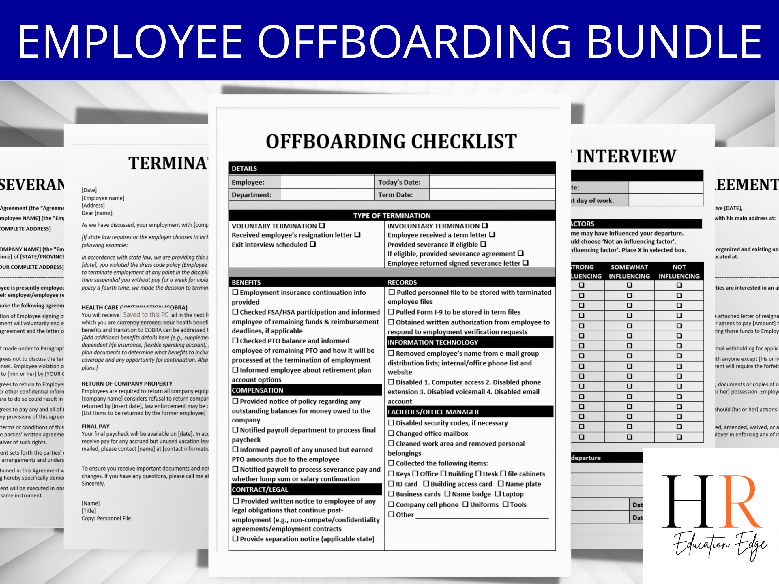 Employee Off-boarding Forms: Editable HR Templates Exit Interview Human ...