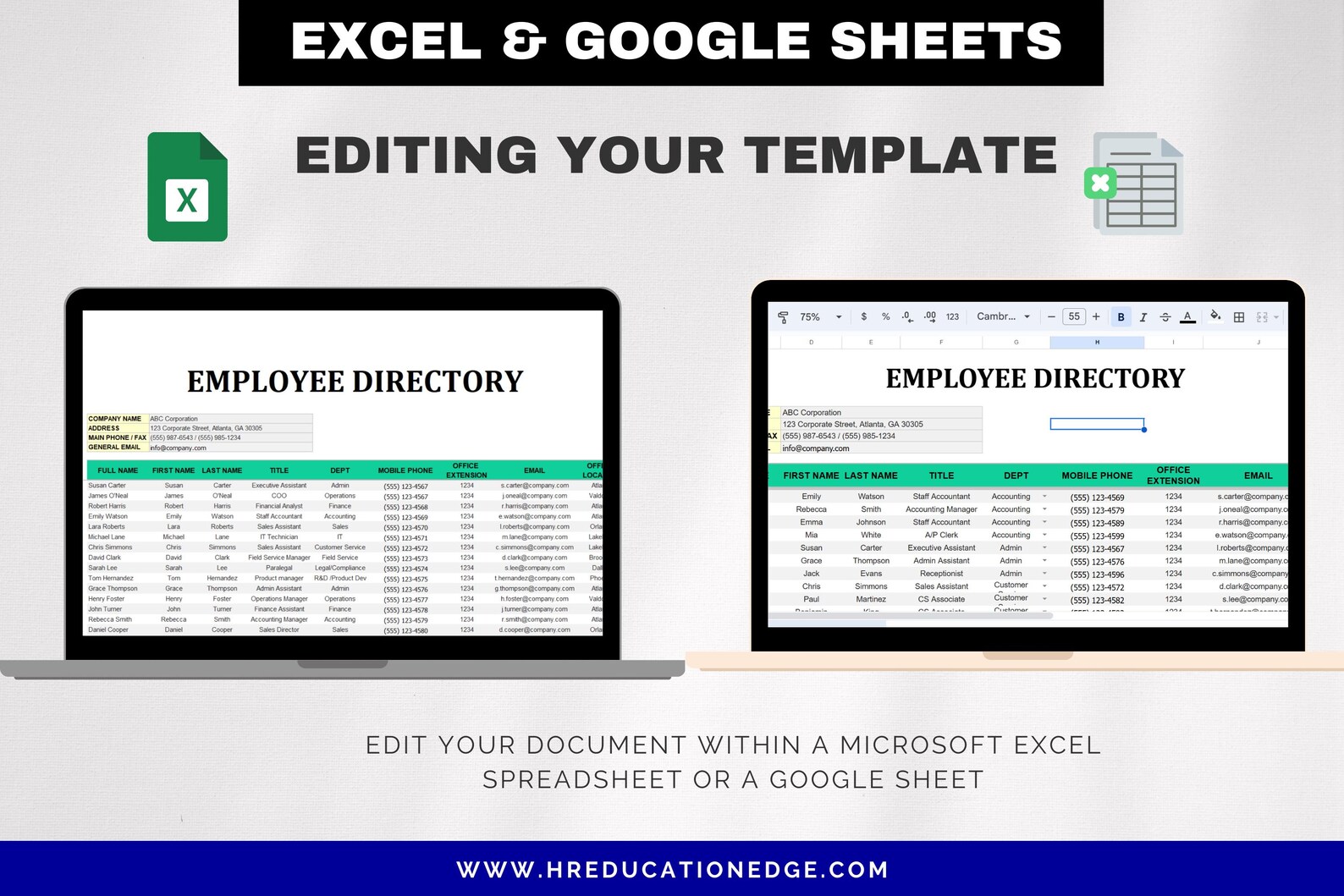 Employee Directory Template: Excel Company Contact List (digital ...