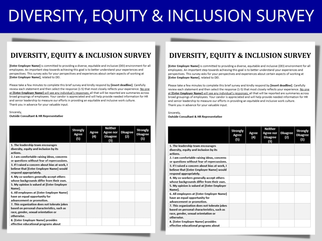 DEI Employee Survey: Diversity, Equity & Inclusion HR Template (digital ...