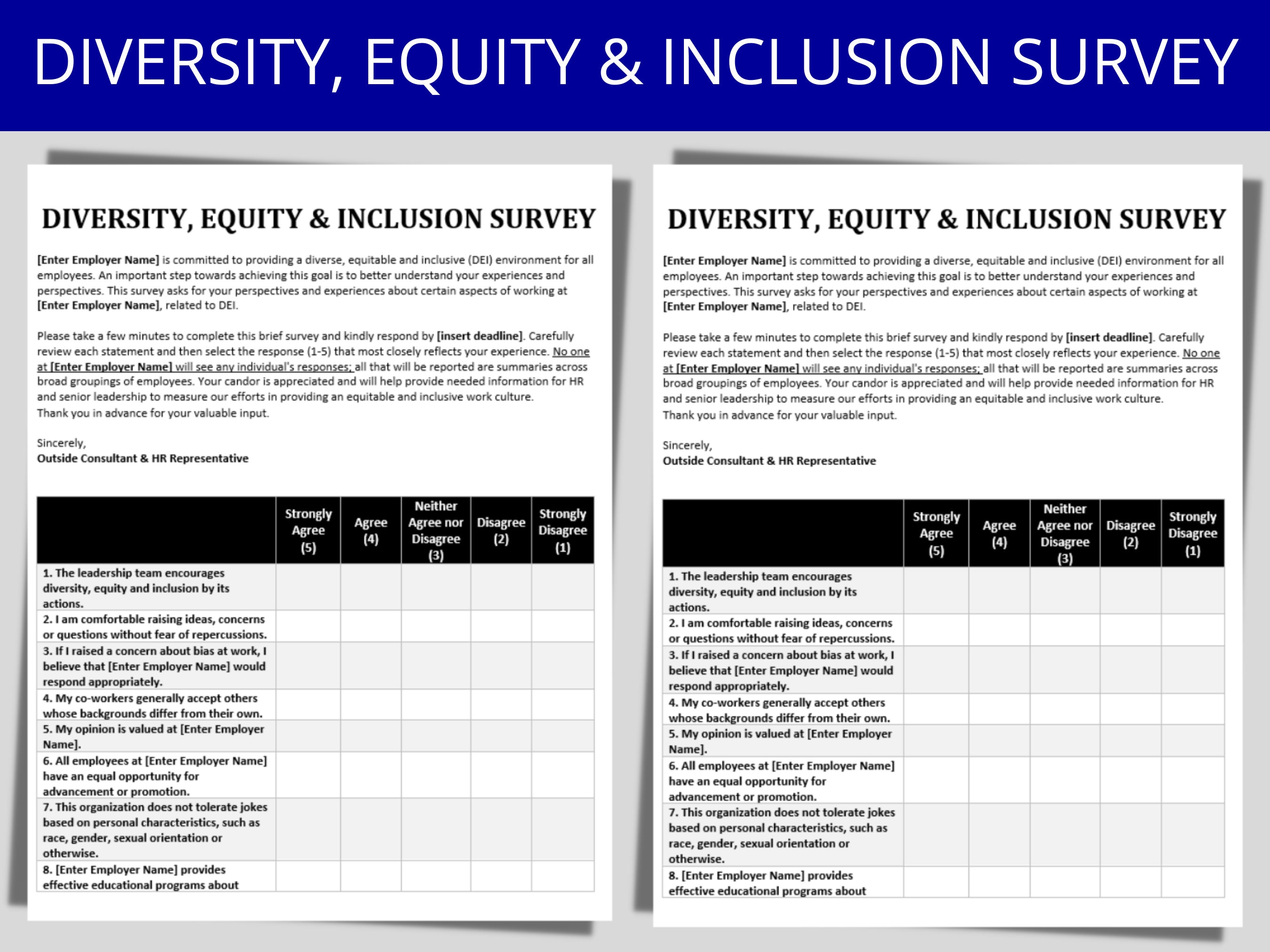 DEI Employee Survey: Diversity, Equity & Inclusion HR Template (digital ...