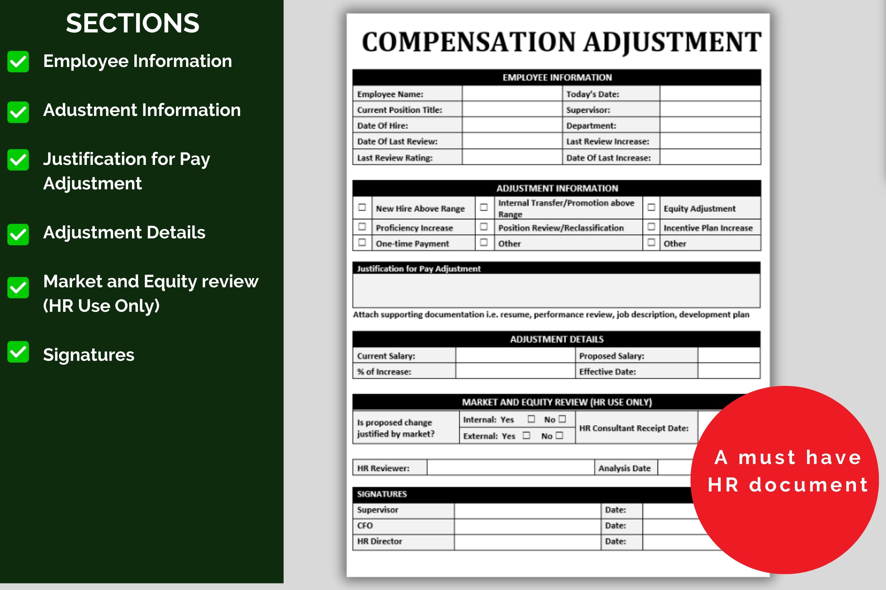 Compensation Adjustment Form: Salary Change Request (digital Download ...