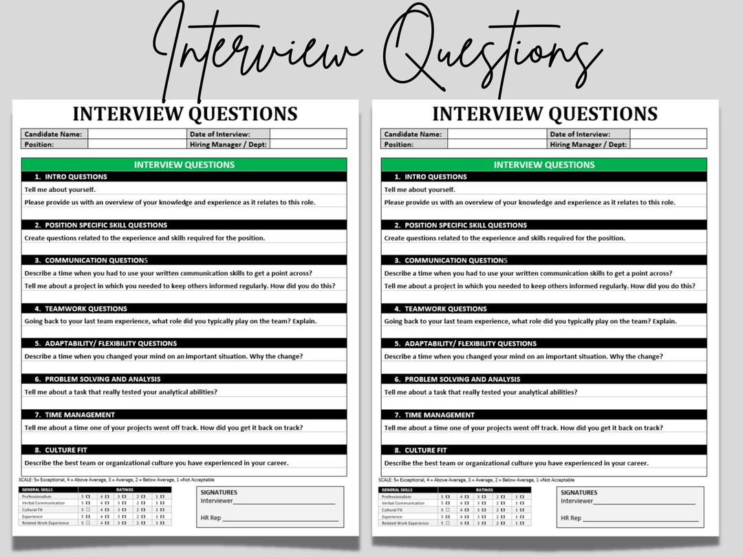Interview Questions Template Human Resources Behavioral - Etsy