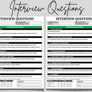 Interview Questions Template Human Resources Behavioral - Etsy