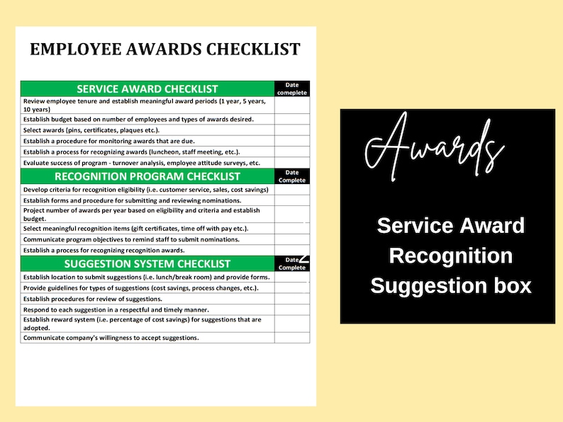 Employee Awards Recognition Program Checklist Human Resource Form HR ...