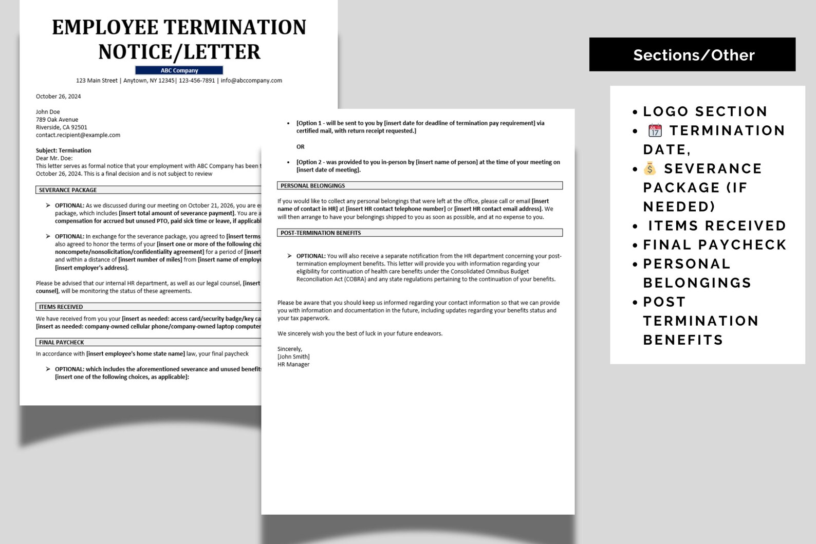 Employee Termination Letter Template: HR Offboarding (digital Download ...