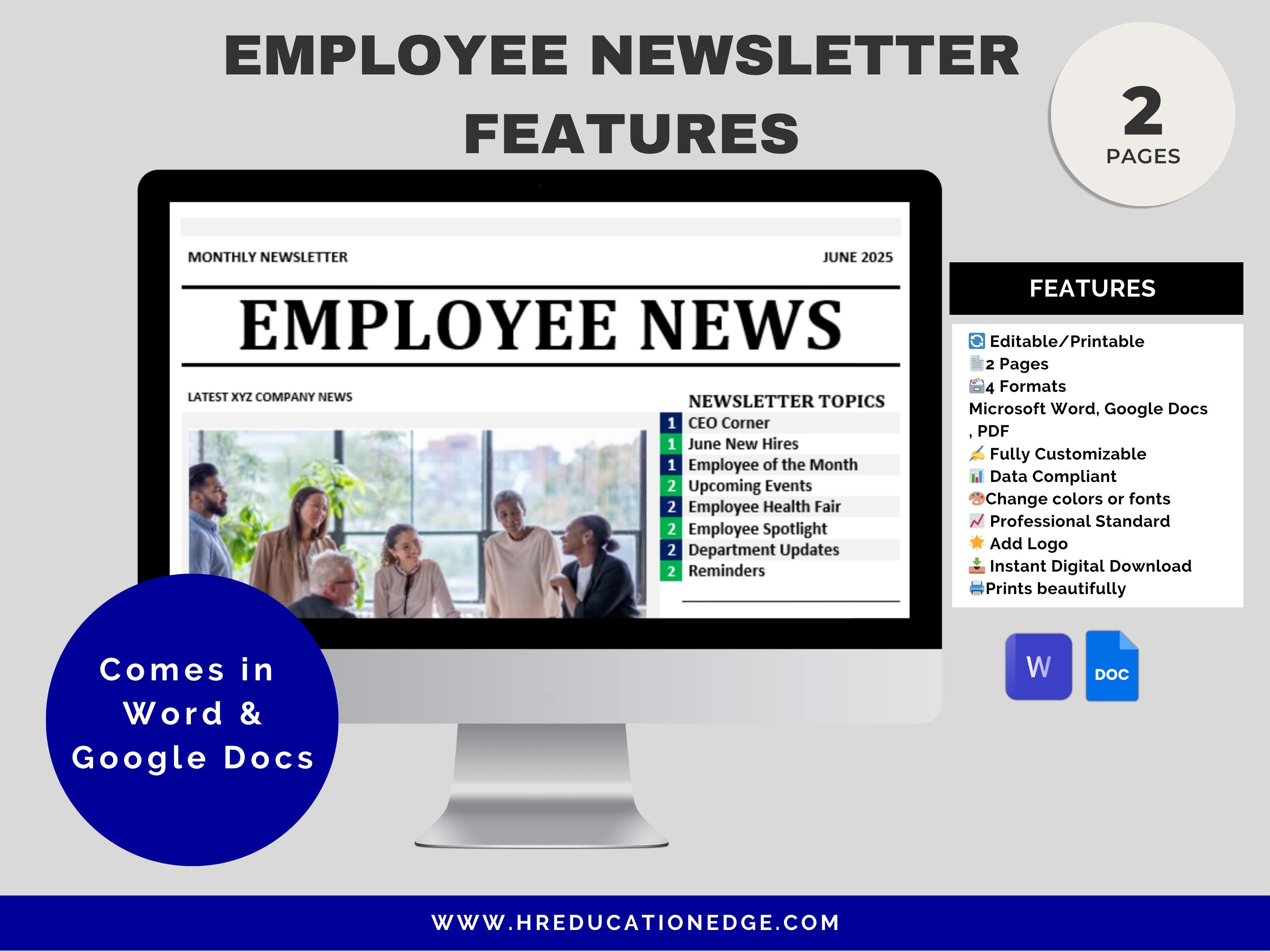 Company Newsletter Template: Employee News, Events (word & Google Docs ...
