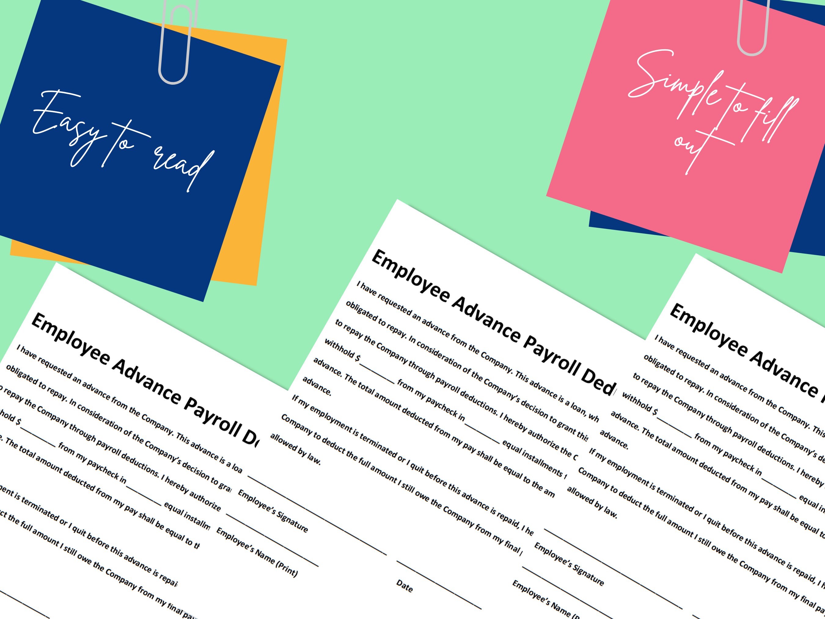 Employee Advance Payroll Deduction Form: Editable Template - Etsy