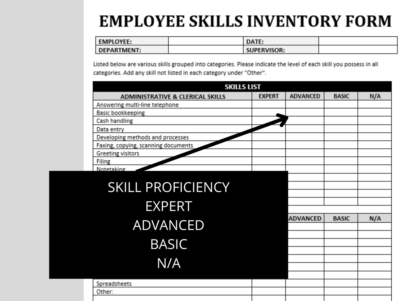 Employee Skills List: Editable Word Document, HR Template, Human ...