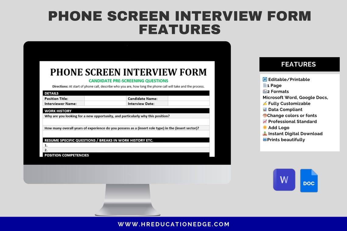 Phone Interview Form Template: Candidate Screening (digital Download ...