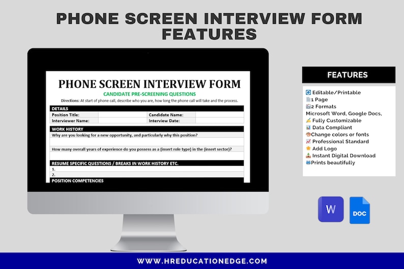 Phone Interview Form Template: Candidate Screening (digital Download ...