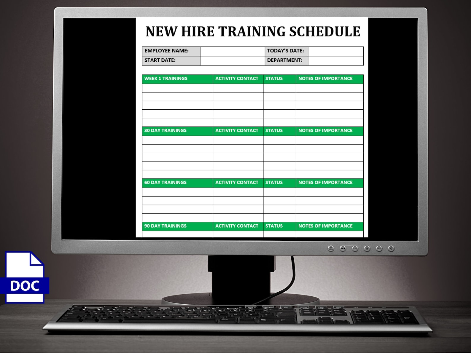 Simple New Hire Training Schedule: Editable Word Template | 90-day Plan ...