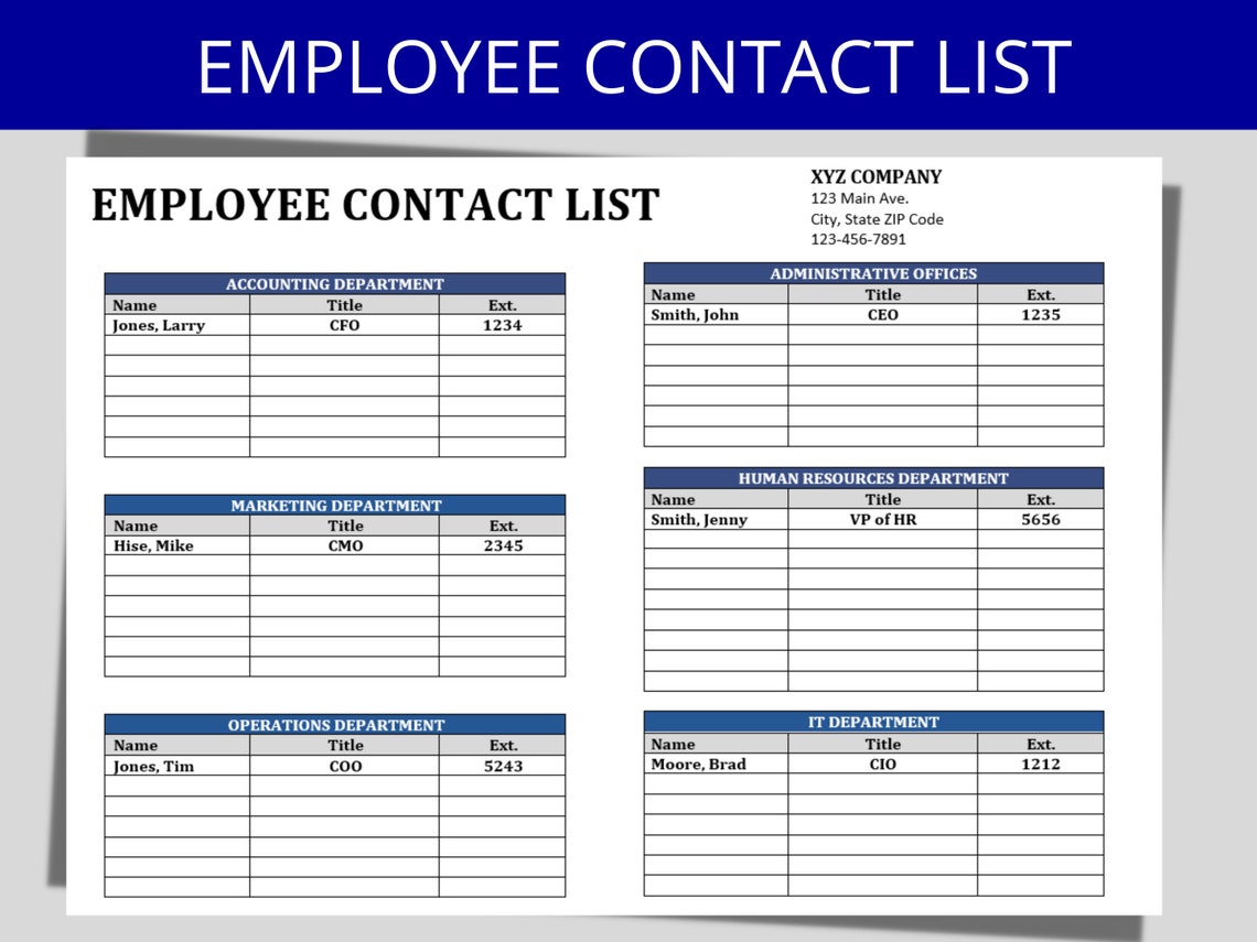 Employee Contact List Template Editable Word Form Company Phone
