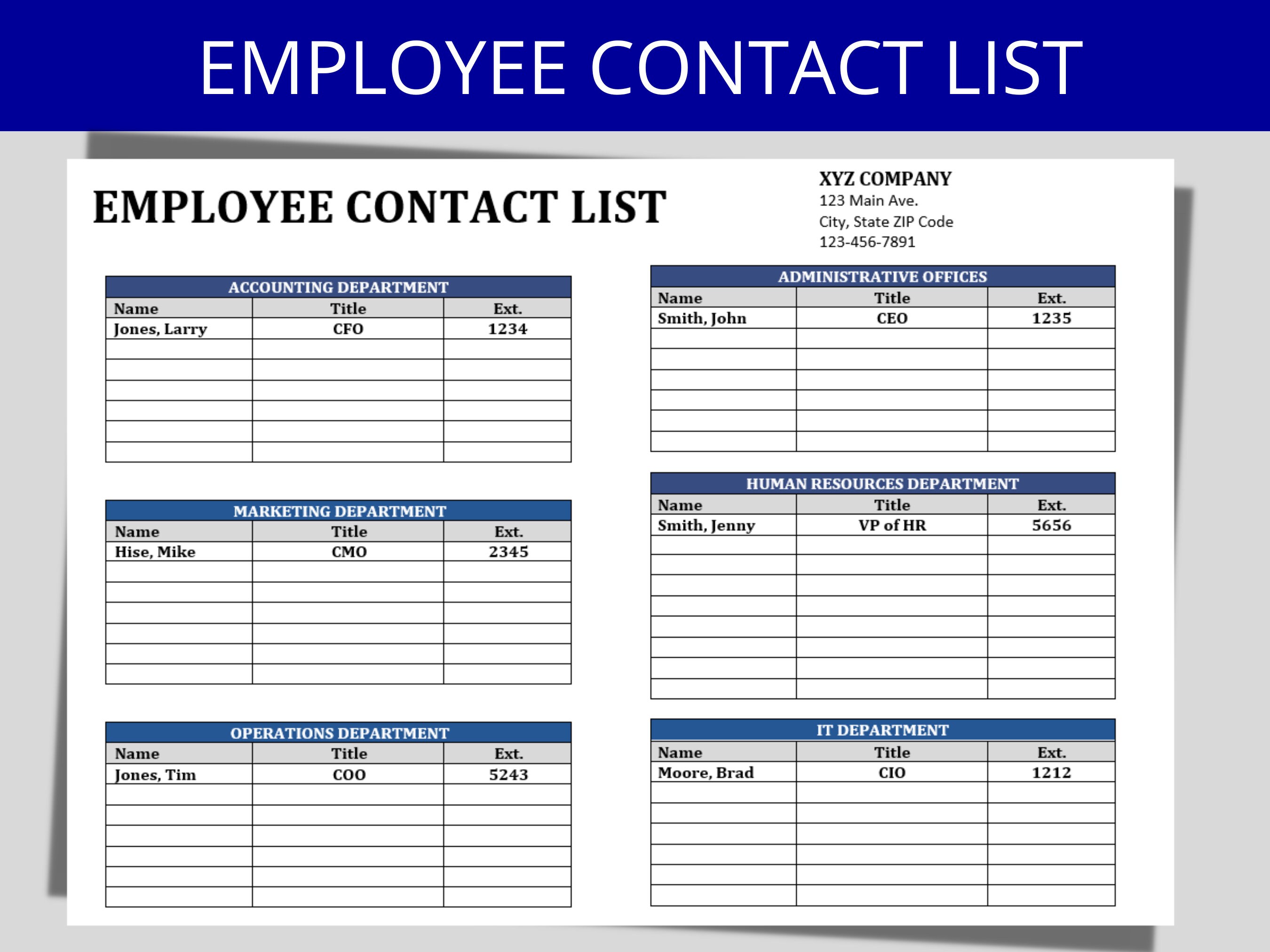 Employee Contact List Template Editable Word Form Company Phone