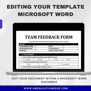Team Feedback Survey Template: Editable HR Form (printable PDF) - Etsy