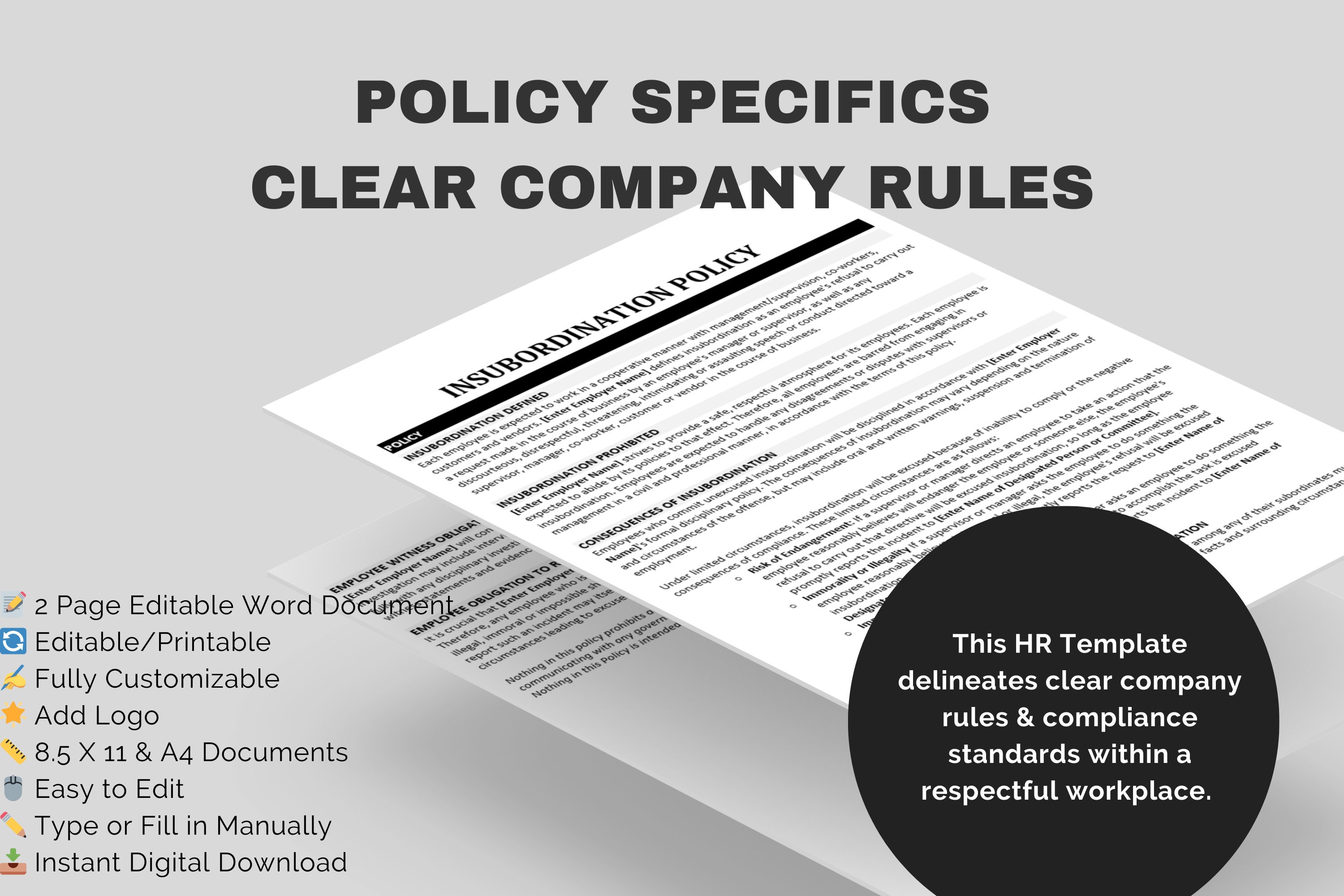 Insubordination Policy Employee Policy HR Template Code of Conduct ...