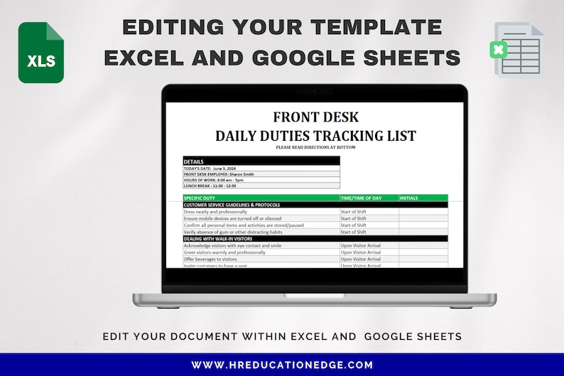 Front Desk Reception Checklist Template Customer Service Duties List ...