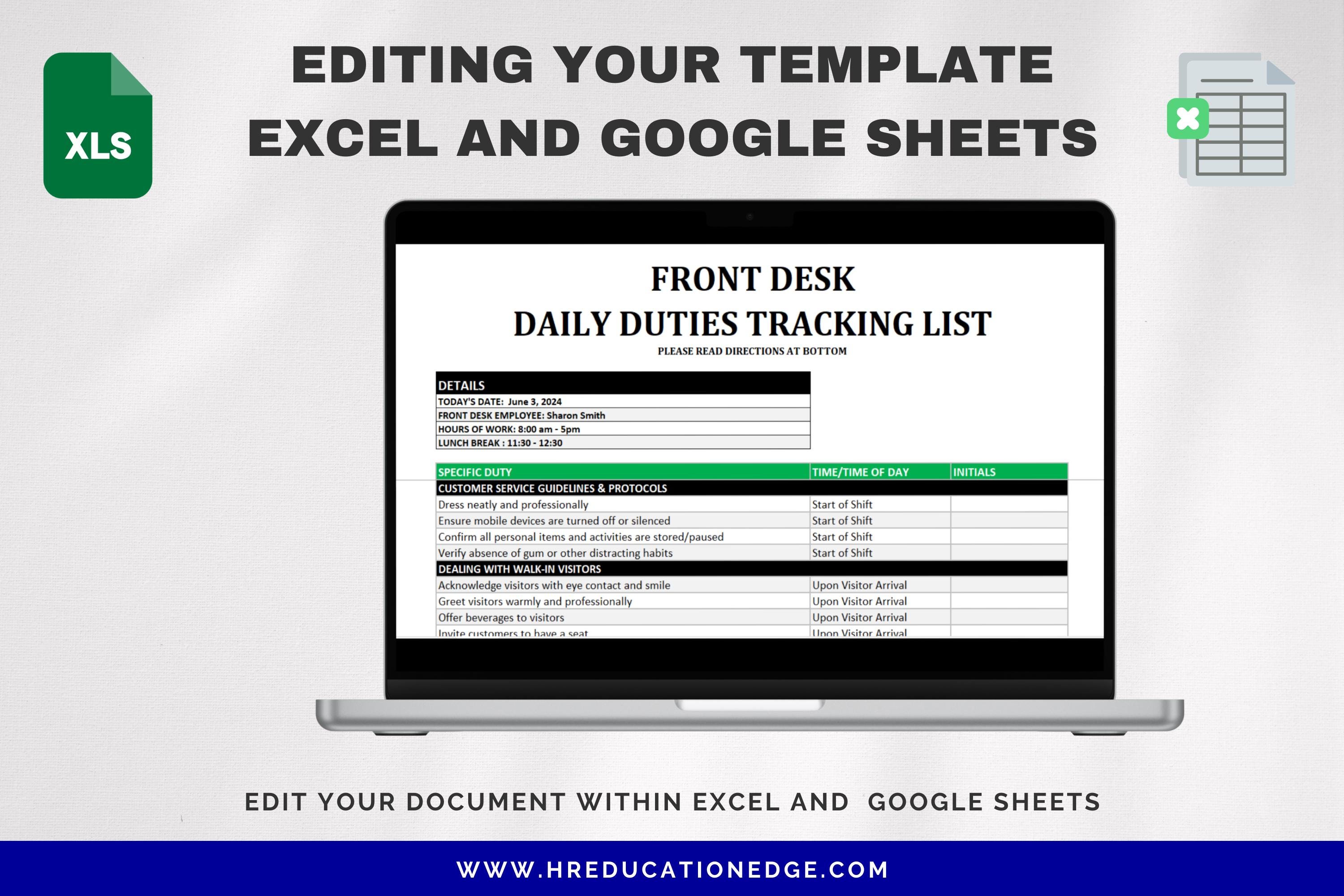 Front Desk Reception Checklist Template Customer Service Duties List ...