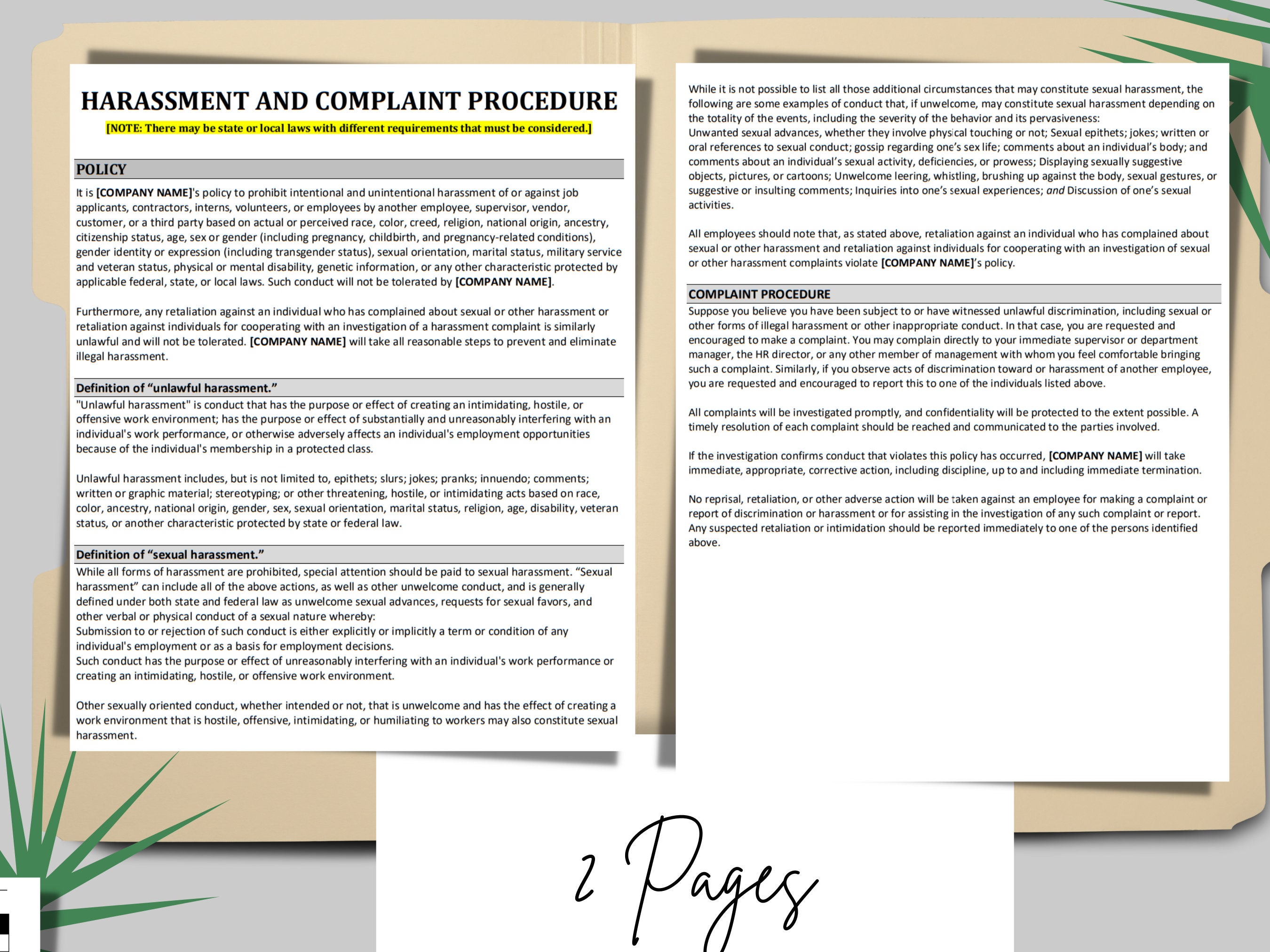 Harassment & Complaint Policy Template: MS Editable Word | HR ...
