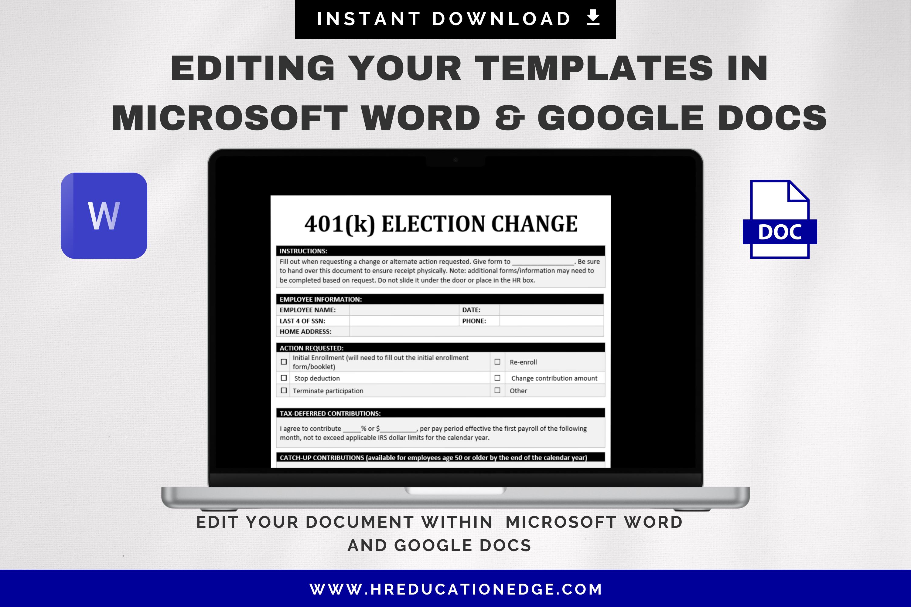 401k Plan Election Change Request Form: HR Template (digital Download ...