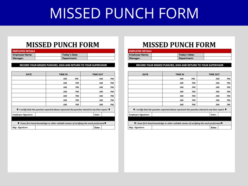 Missed Punch Form: Editable HR Template for Payroll (8.5x11 & A4) - Etsy