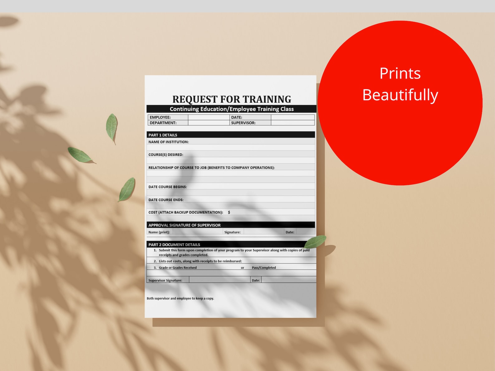Employee Training Request Template: HR Professional Development ...