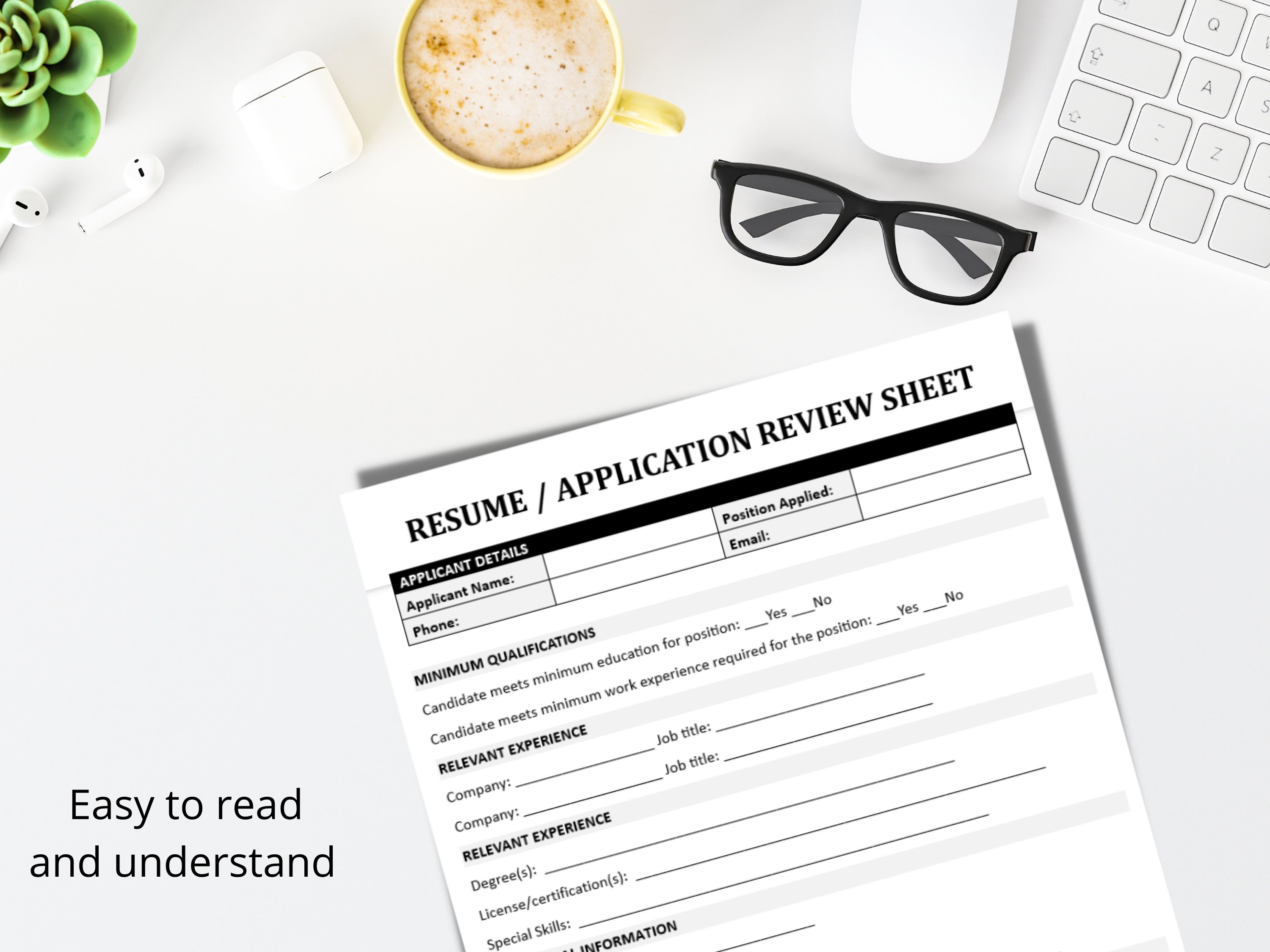 Employee Application Resume Review Form: HR Template (digital Download ...