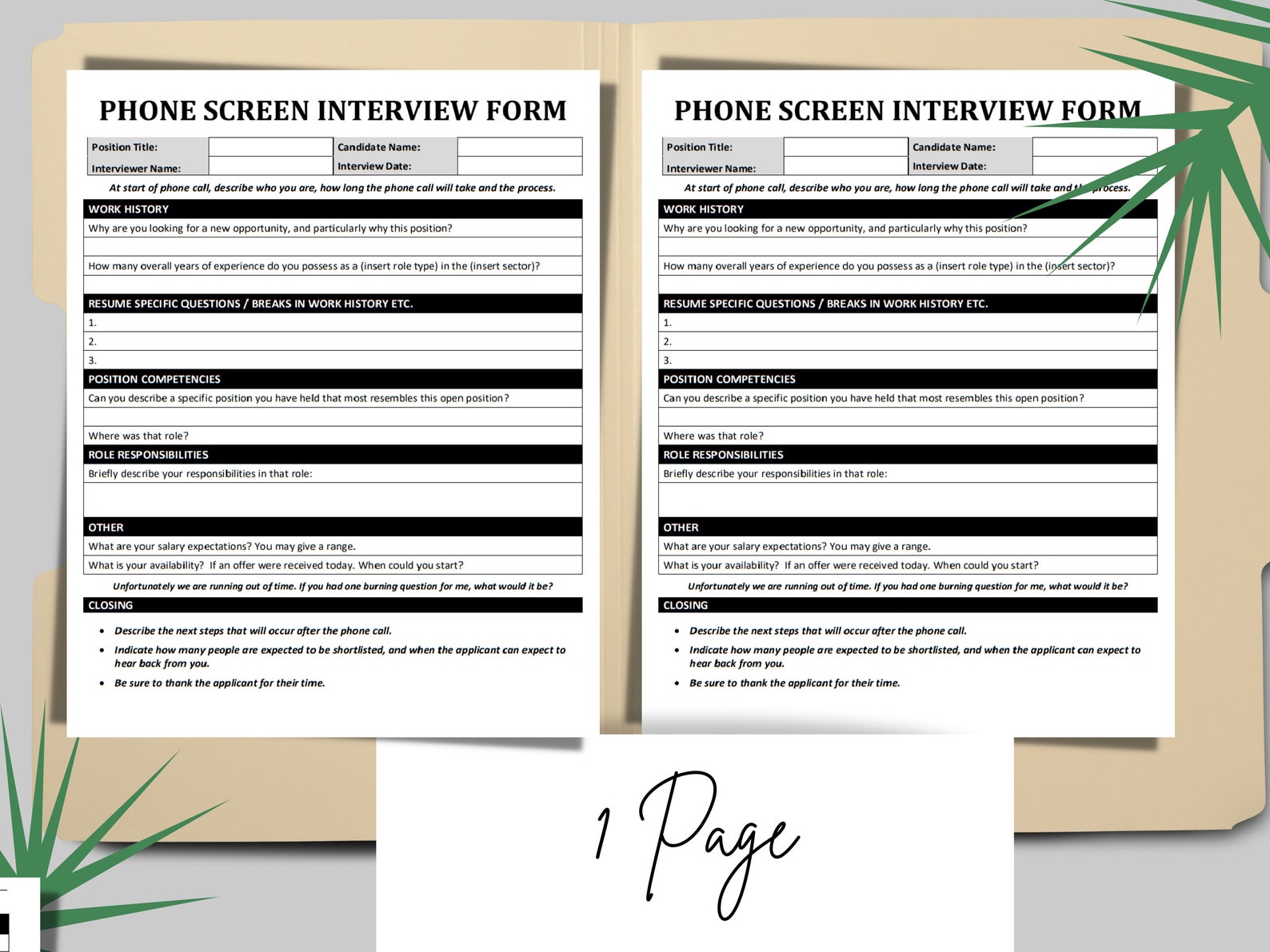 Phone Interview Questions Template: HR Interviewer Script (MS Word) - Etsy