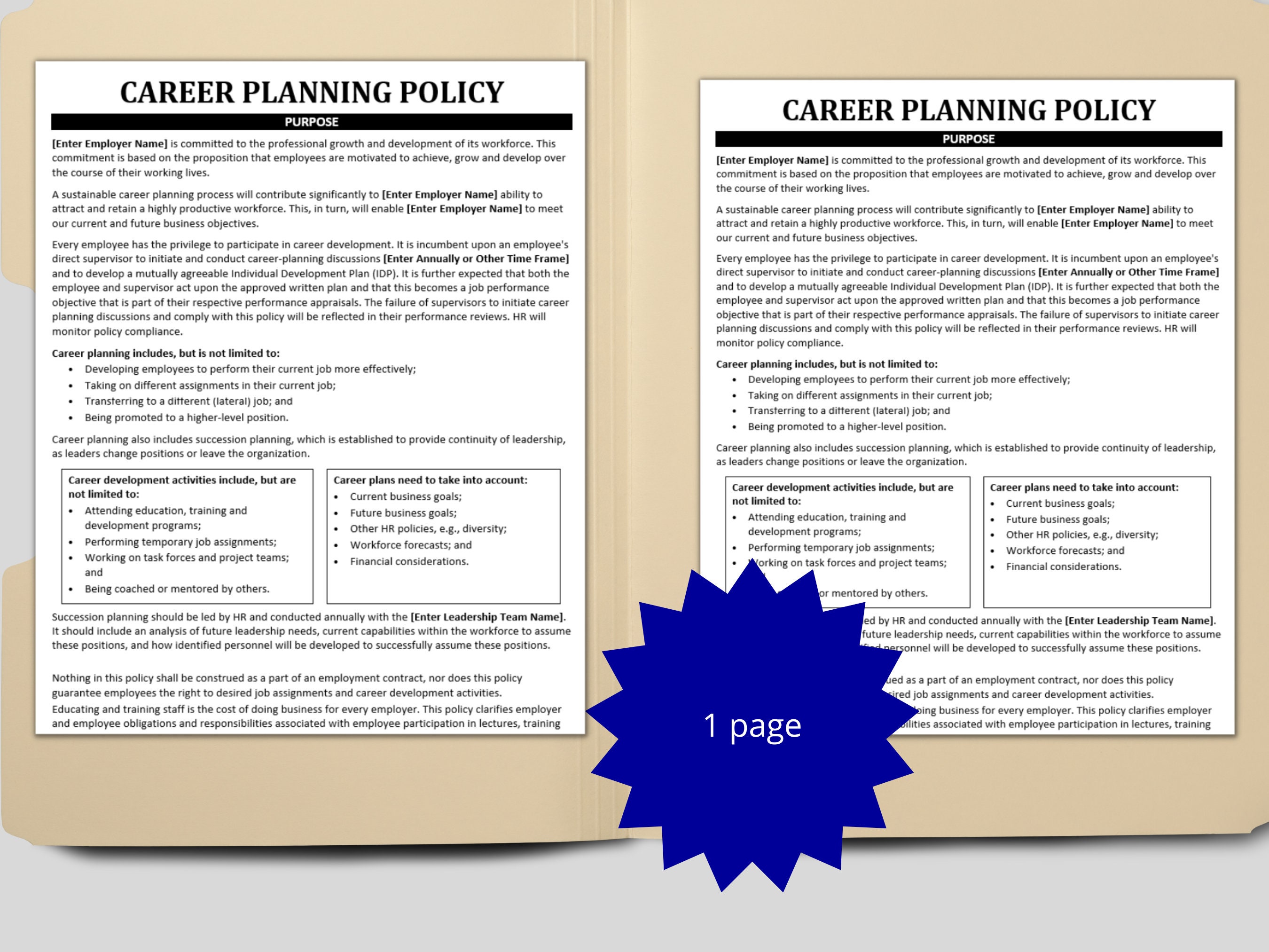 Career Planning Policy | Editable HR Template | Human Resource Form ...
