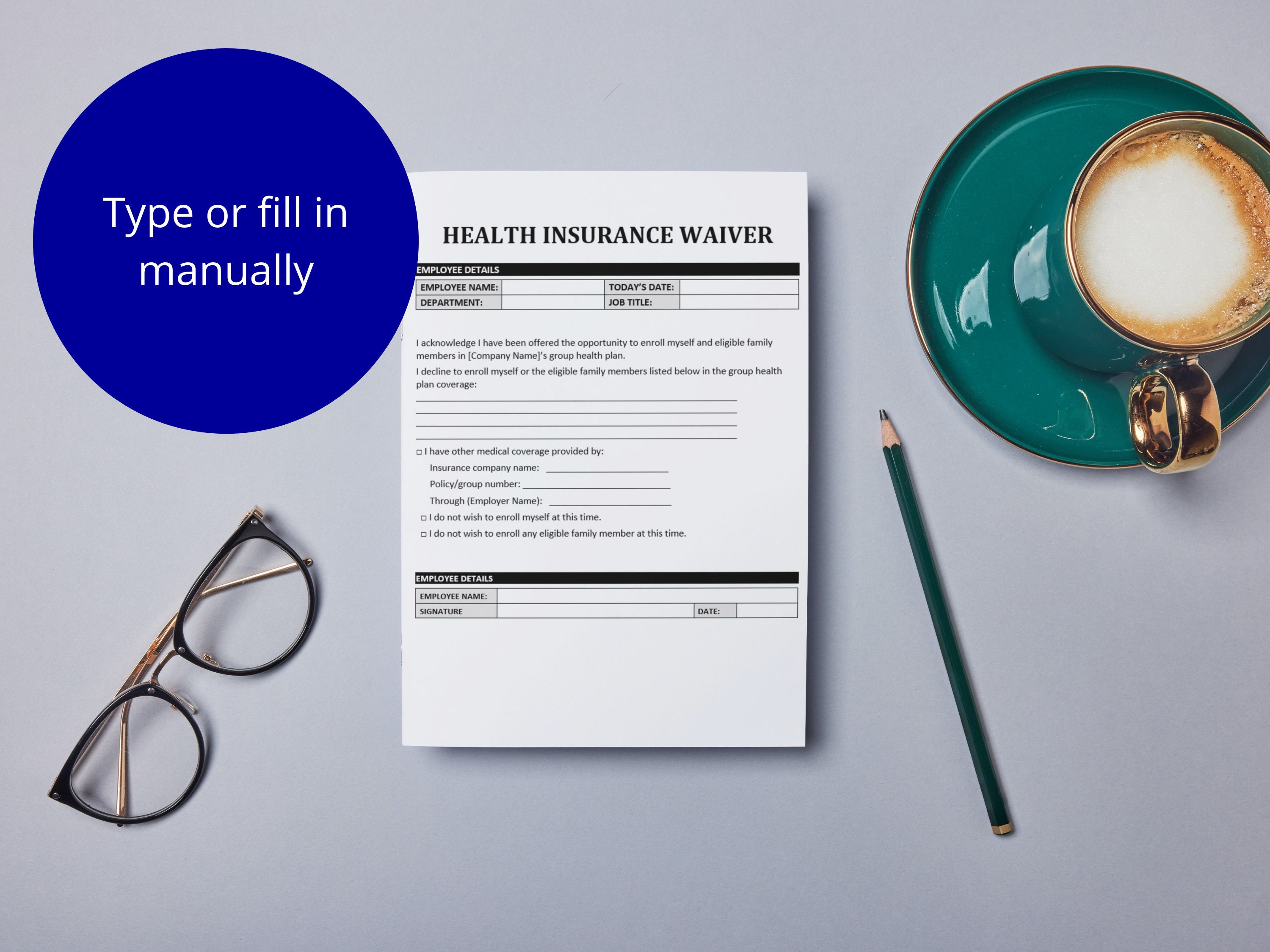 Health Insurance Waiver | Opt-out Form | MS Editable Word Document | HR ...