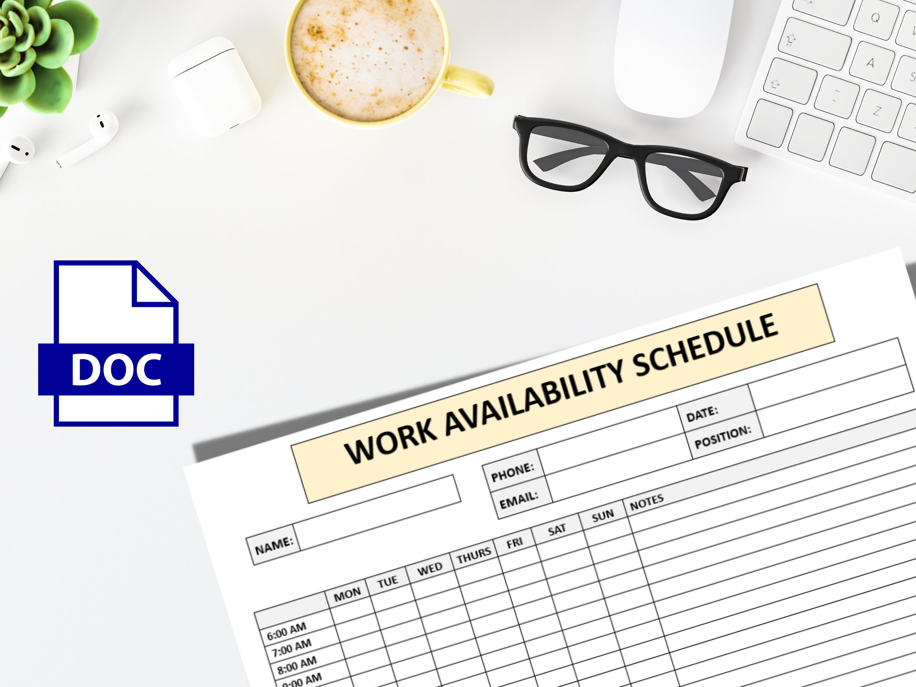 Employee Availability Form: Weekly & Hourly Schedule Template Work ...